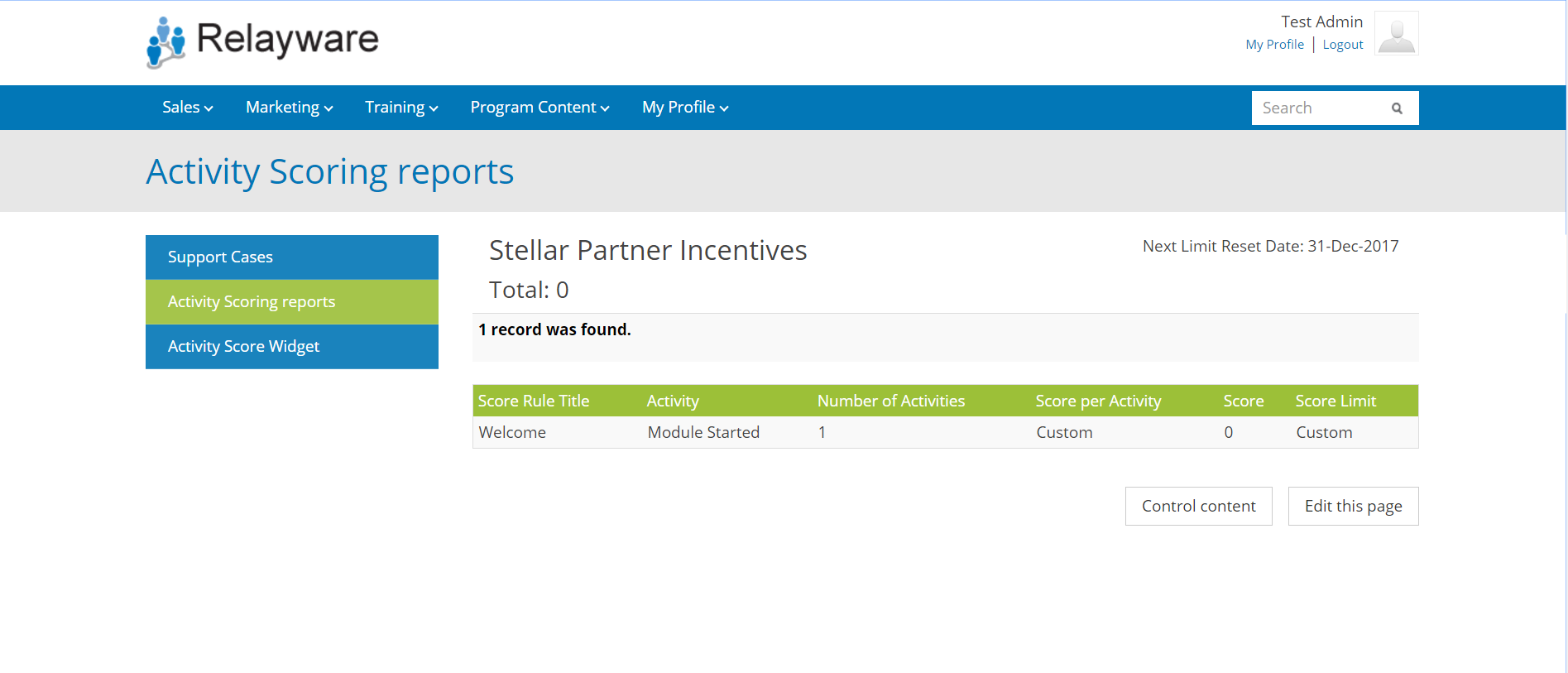 Activities: RELAY_ACTIVITY_SCORE_SCHEME_REPORT Relaytag – ZiftPRMAdmin