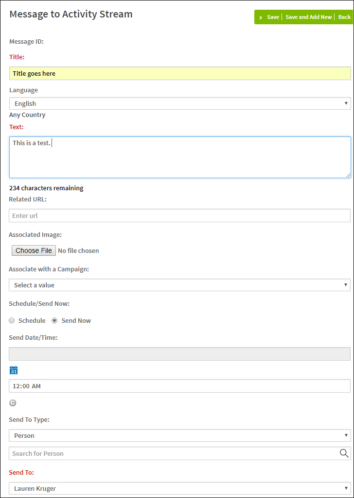 Create Activity Stream Message – ZiftPRMAdmin
