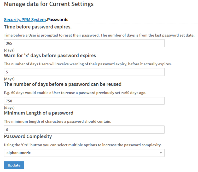 Set Password Reset Time Period – ZiftPRMAdmin